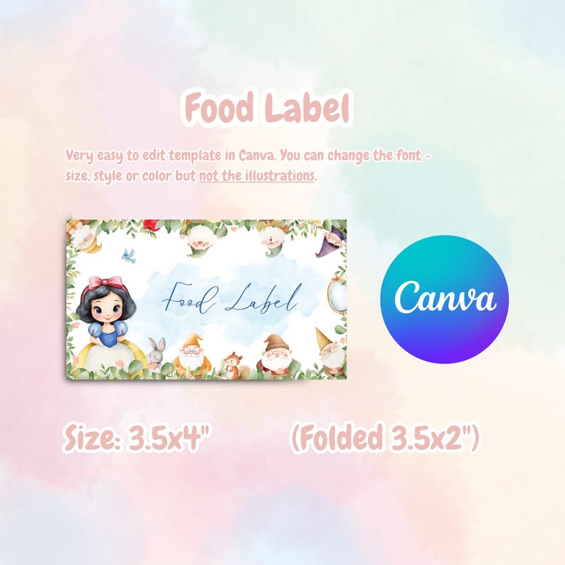 Editable Snow White Birthday Food Tent, Snow White Food Label Template ...
