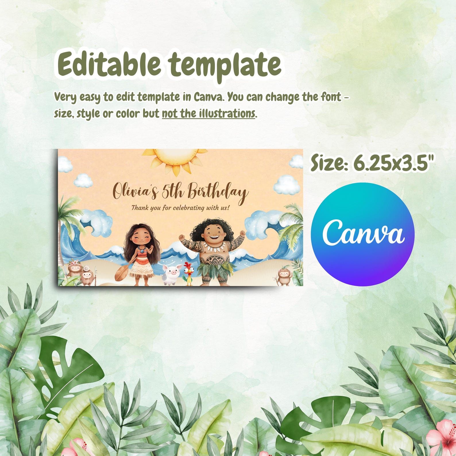 Moana Editable Birthday Party Favor Box Label Template, Hawaiian Moana ...