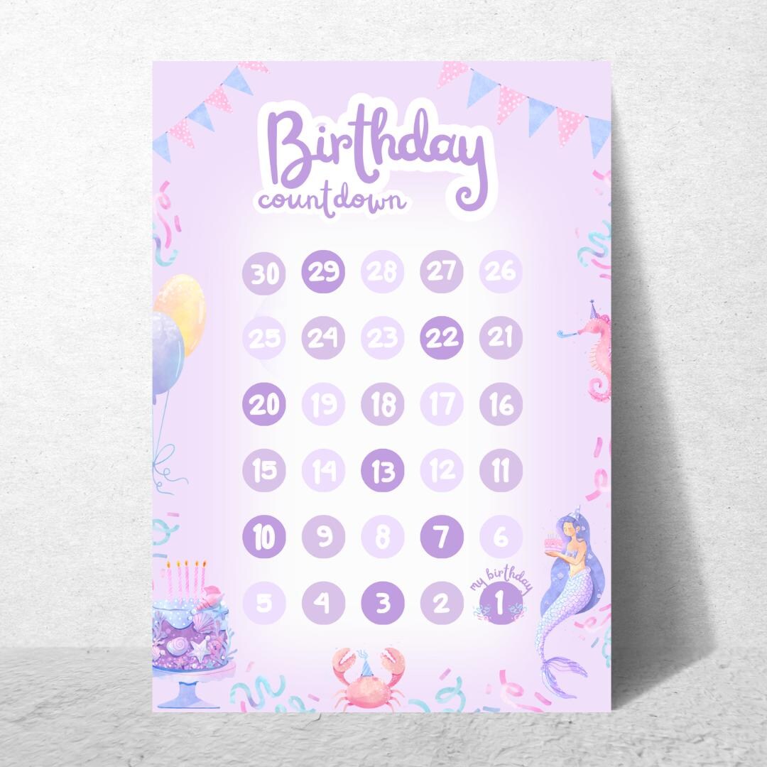 Printable Birthday Countdown for Kids, 30 Day Countdown Calendar ...