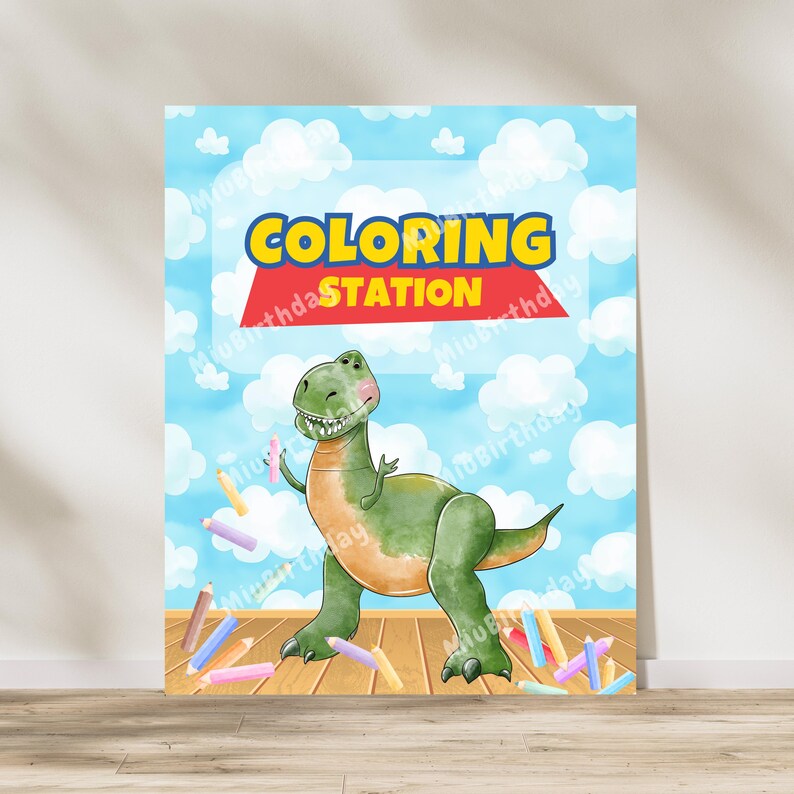 Editable Toy Story Rex Coloring Station Table Sign, Activity Signage ...