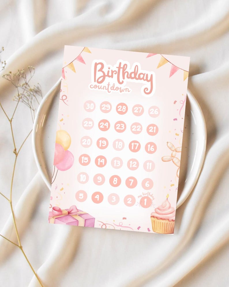 Printable Birthday Countdown for Kids, 30 Day Countdown Calendar ...