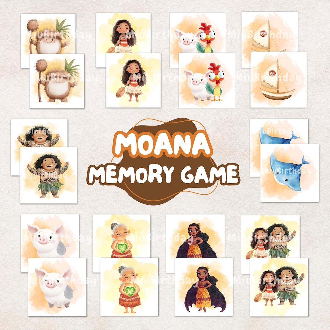 Moana Birthday Party Memory Matching Game, Hawaiian Moana Kids Memory ...