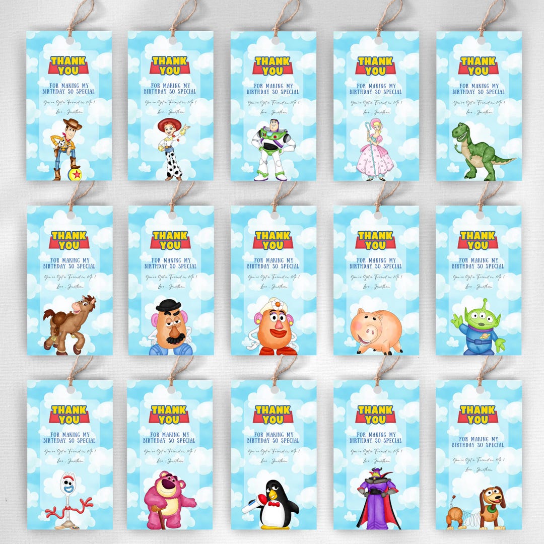 Editable Toy Story Birthday Thank You Tags, Toy Story Gift Tag Template ...