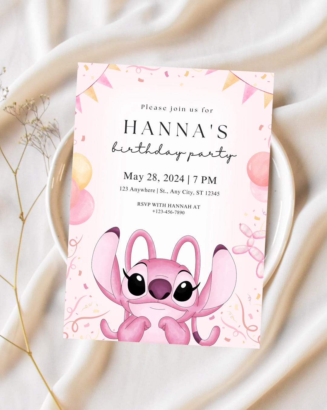 Editable Stitch and Angel Kids Birthday Party Invitation, Angel Kids ...