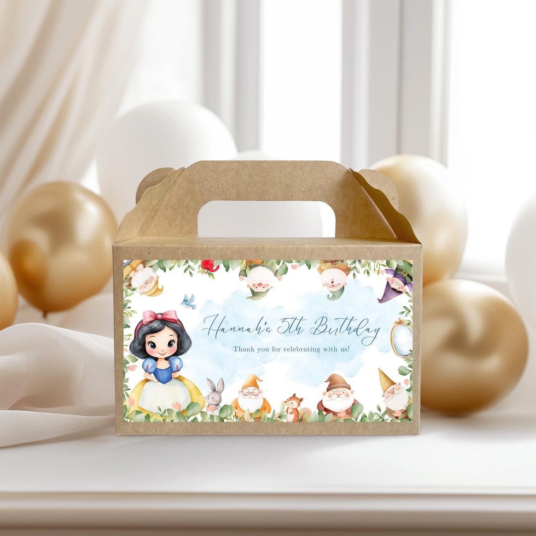 Snow White Editable Birthday Party Favor Box Label, Birthday Gift Box ...