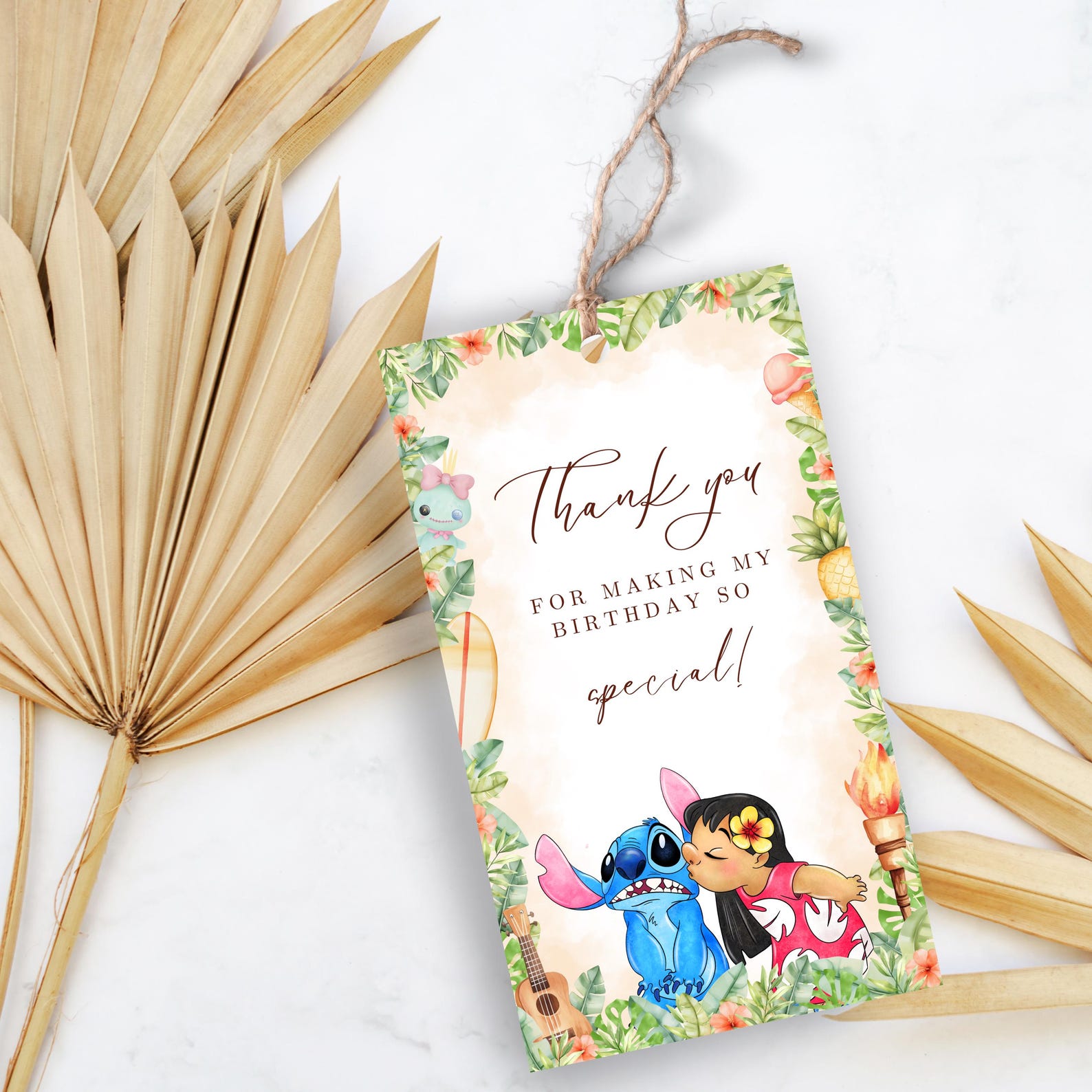 Editable Lilo and Stitch Birthday Party Favor Tag, Stitch Thank You Tag ...