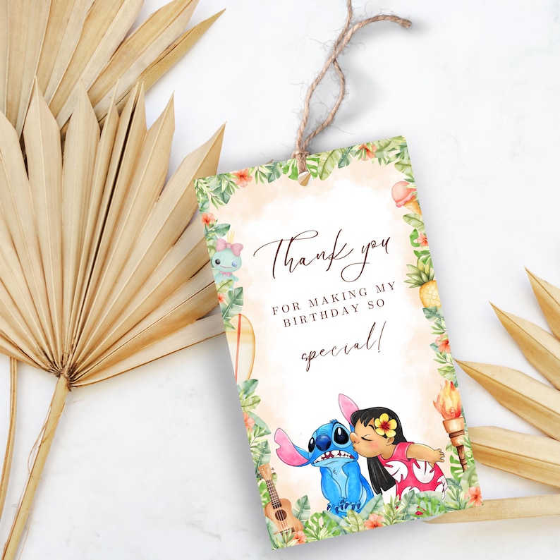 Editable Lilo and Stitch Birthday Party Favor Tag, Stitch Thank You Tag ...