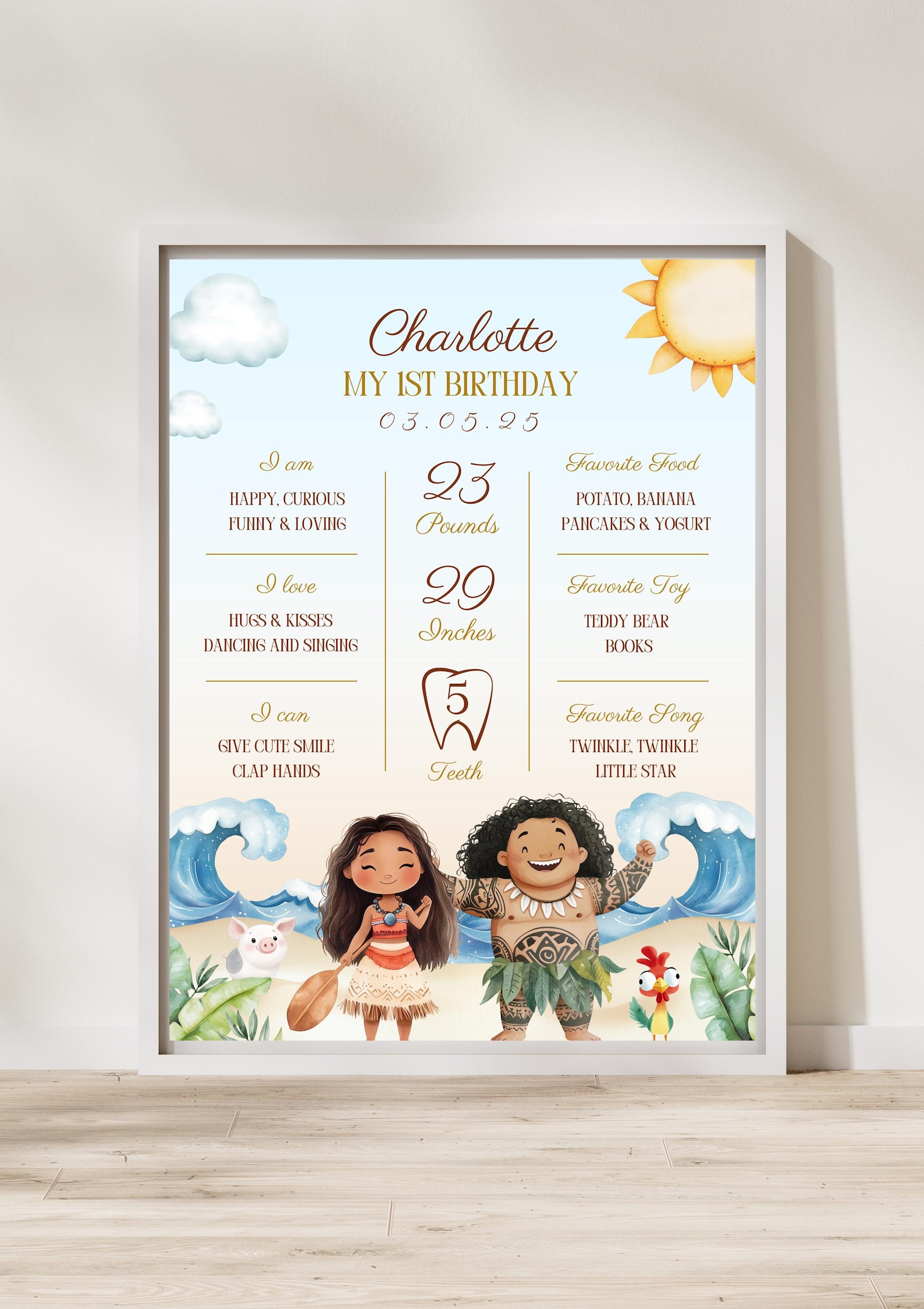 Moana Birthday Party Milestone Sign, Editable Hawaiian Moana Milestone ...