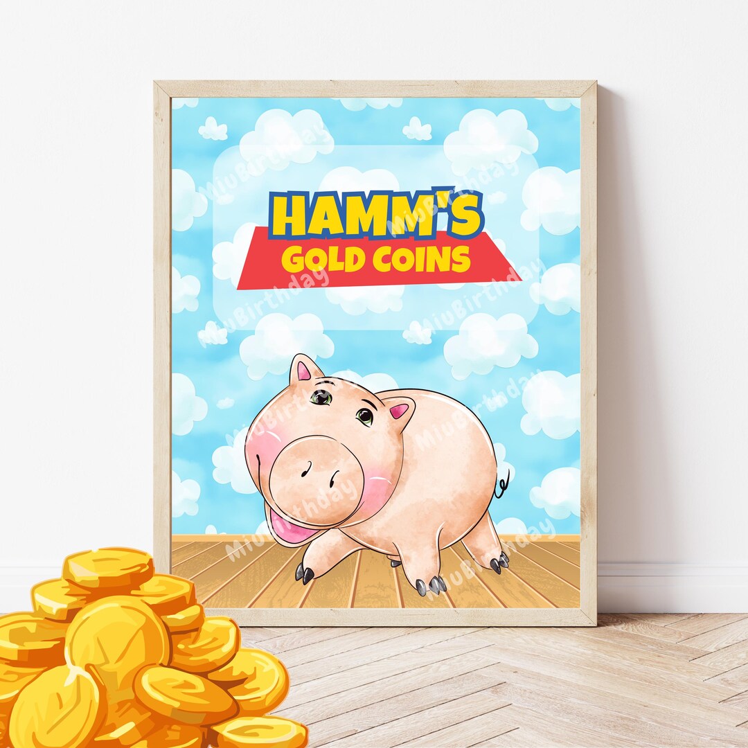 Editable Toy Story Hamm Gold Coins Table Sign, Treat Signage for Kids ...