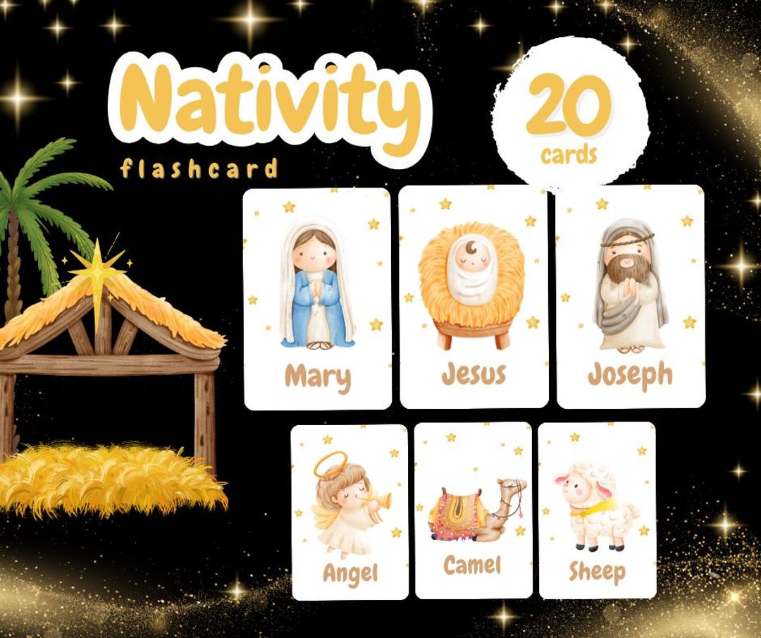 Printable Christian Nativity Flashcards for Kids, Educational Bible ...