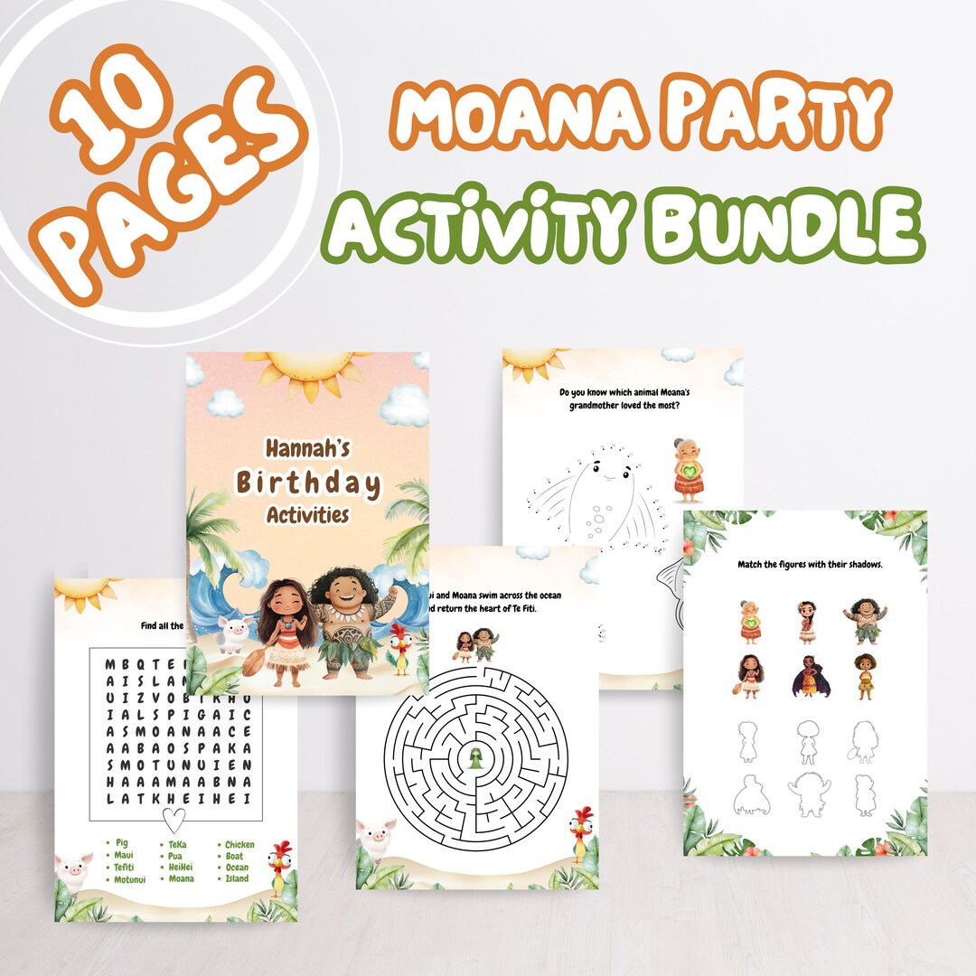 Personalized Moana Birthday Party Activity Bundle, Editable Kids ...