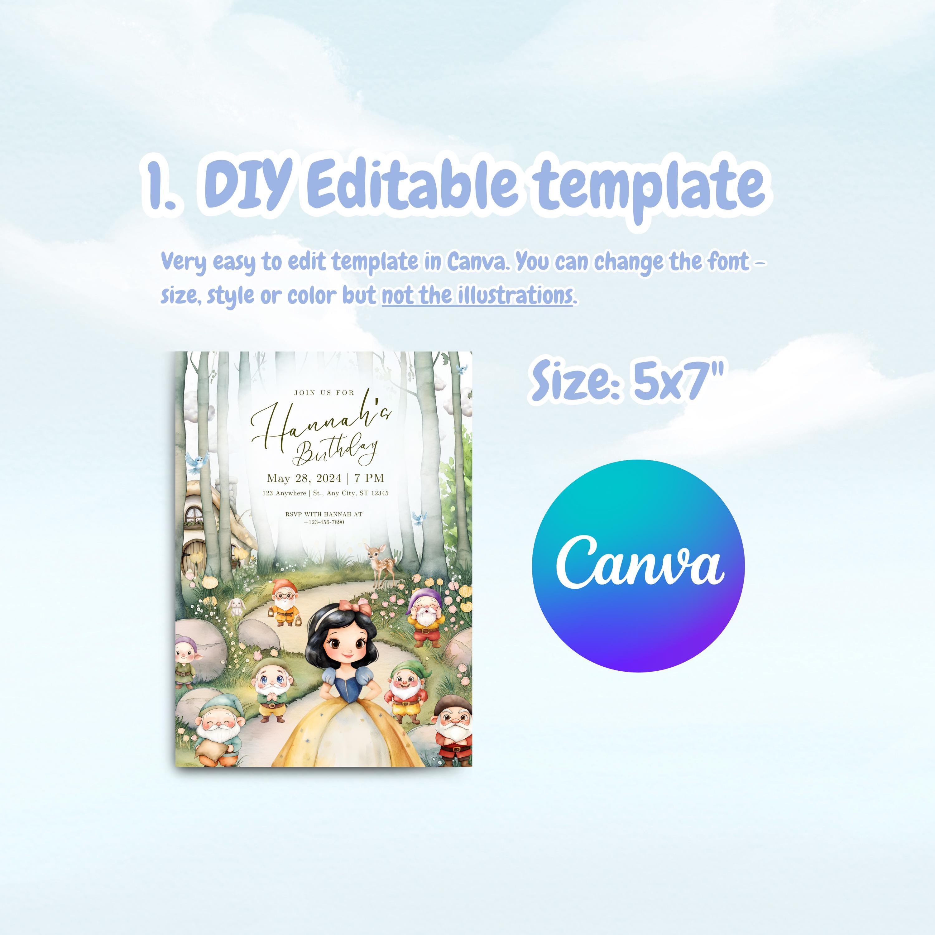 Snow White Editable Kids Birthday Party Invitation Template, Snow White ...