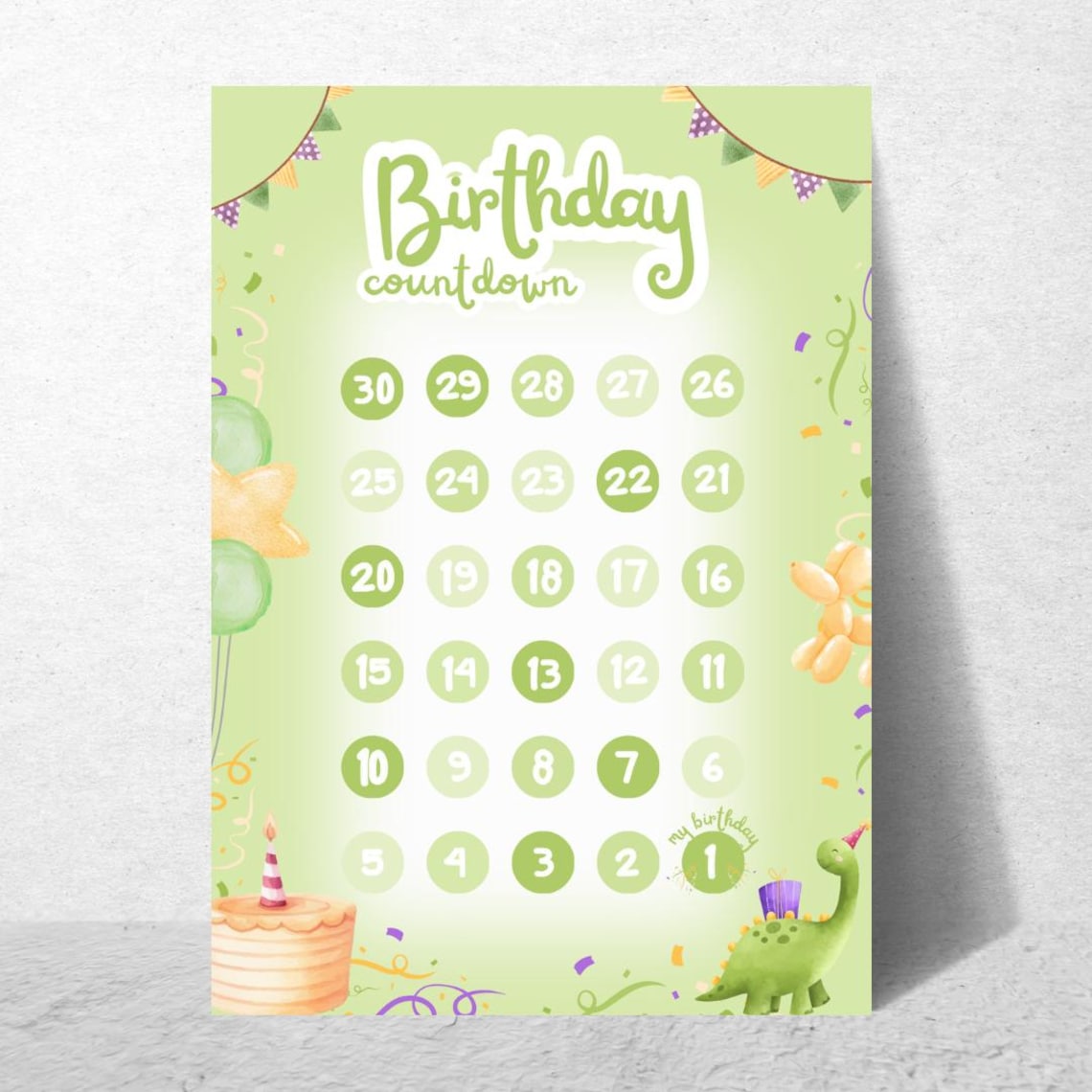 Printable Birthday Countdown for Kids, 30 Day Countdown Calendar ...