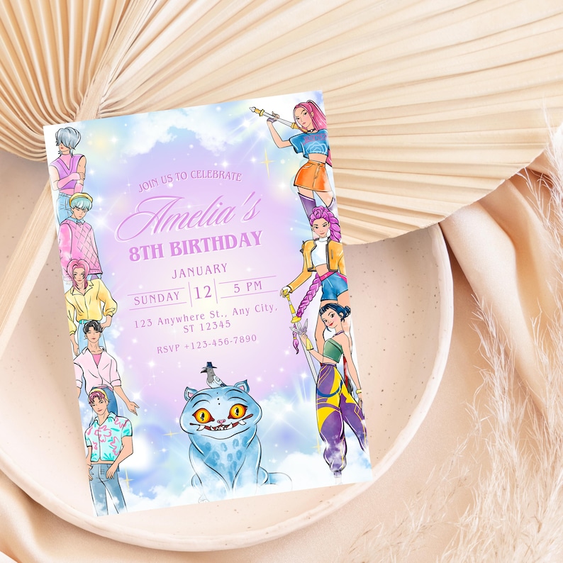 Editable Kpop Demon Hunters Birthday Invitation Template, Kpop Demon ...