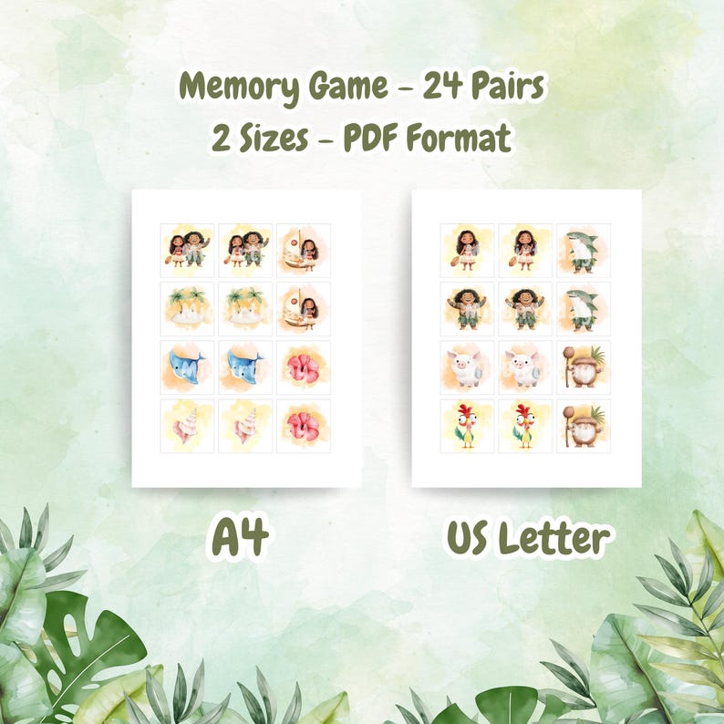 Moana Birthday Party Memory Matching Game, Hawaiian Moana Kids Memory ...