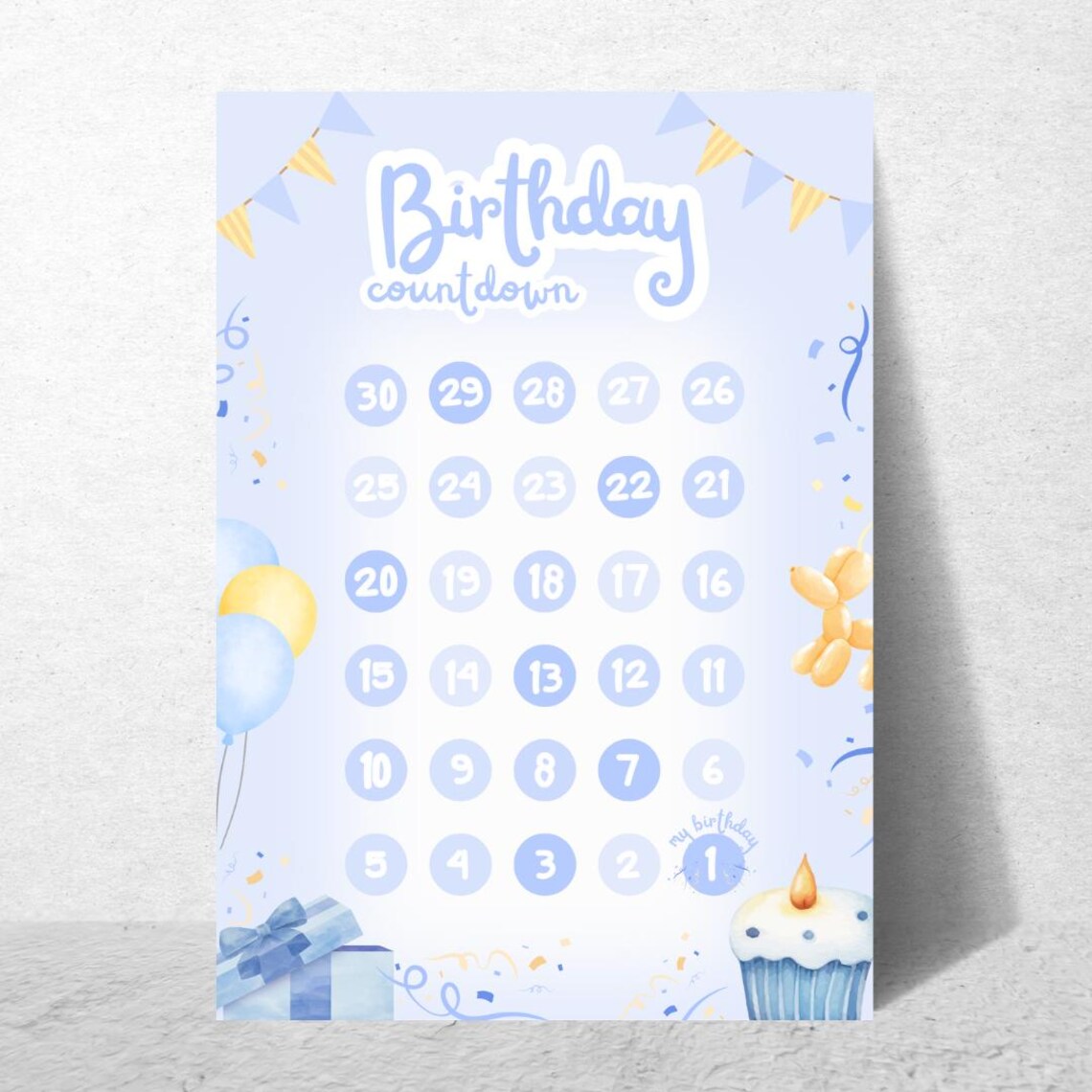 Printable Birthday Countdown for Kids, 30 Day Countdown Calendar ...