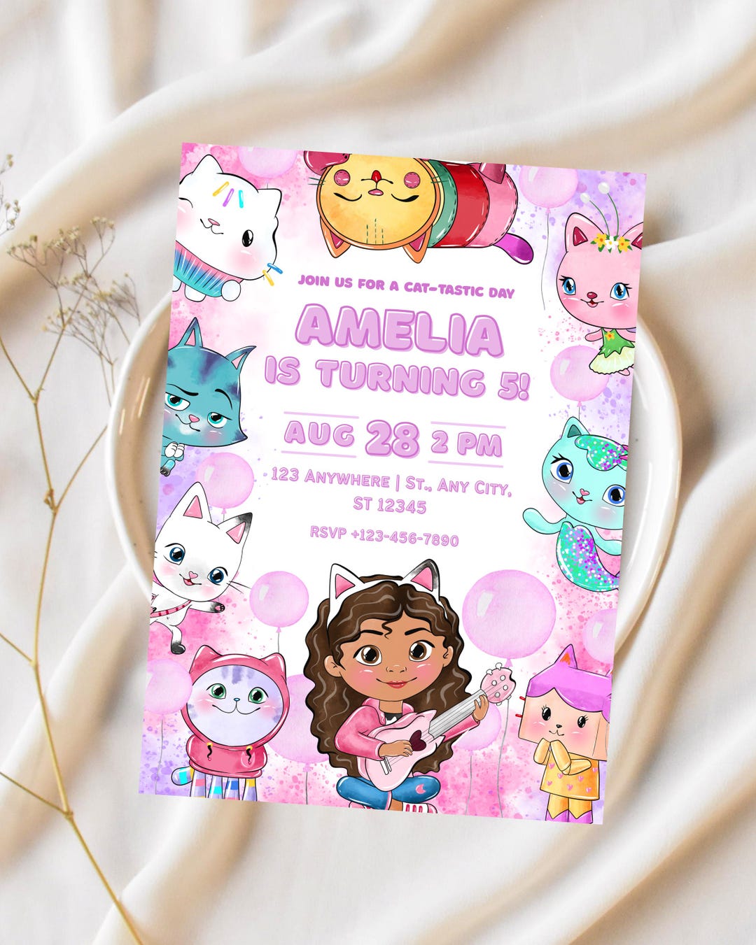 Editable Gabbys Dollhouse Kids Birthday Party Invitation, Gabbys ...