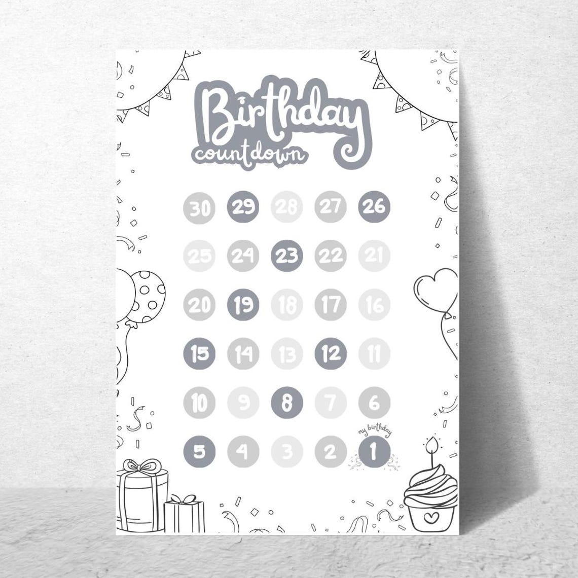 Printable Birthday Countdown for Kids, 30 Day Countdown Calendar ...