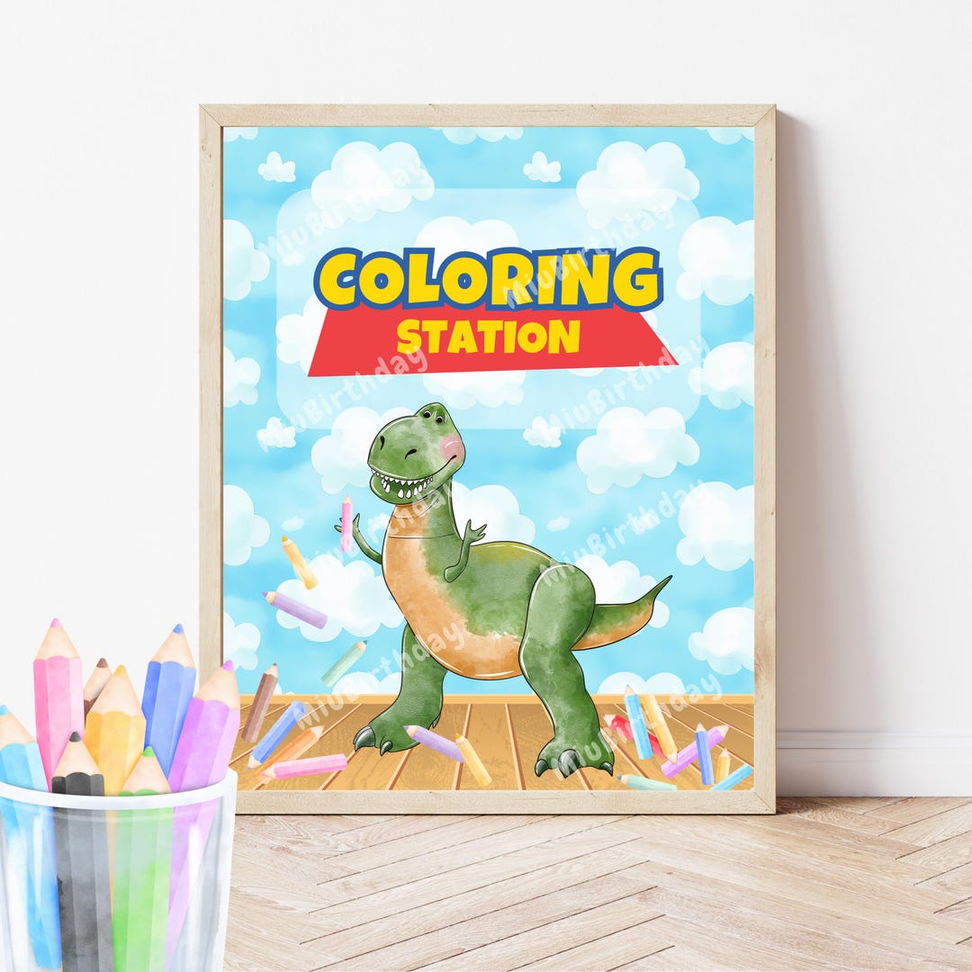 Editable Toy Story Rex Coloring Station Table Sign, Activity Signage ...