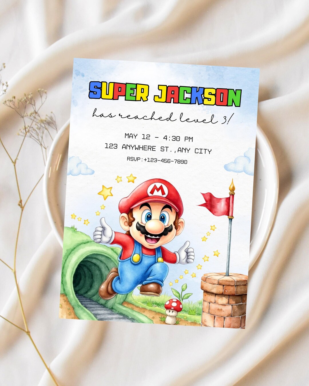 Editable Super Mario Kids Birthday Party Invitation, Super Mario Party ...