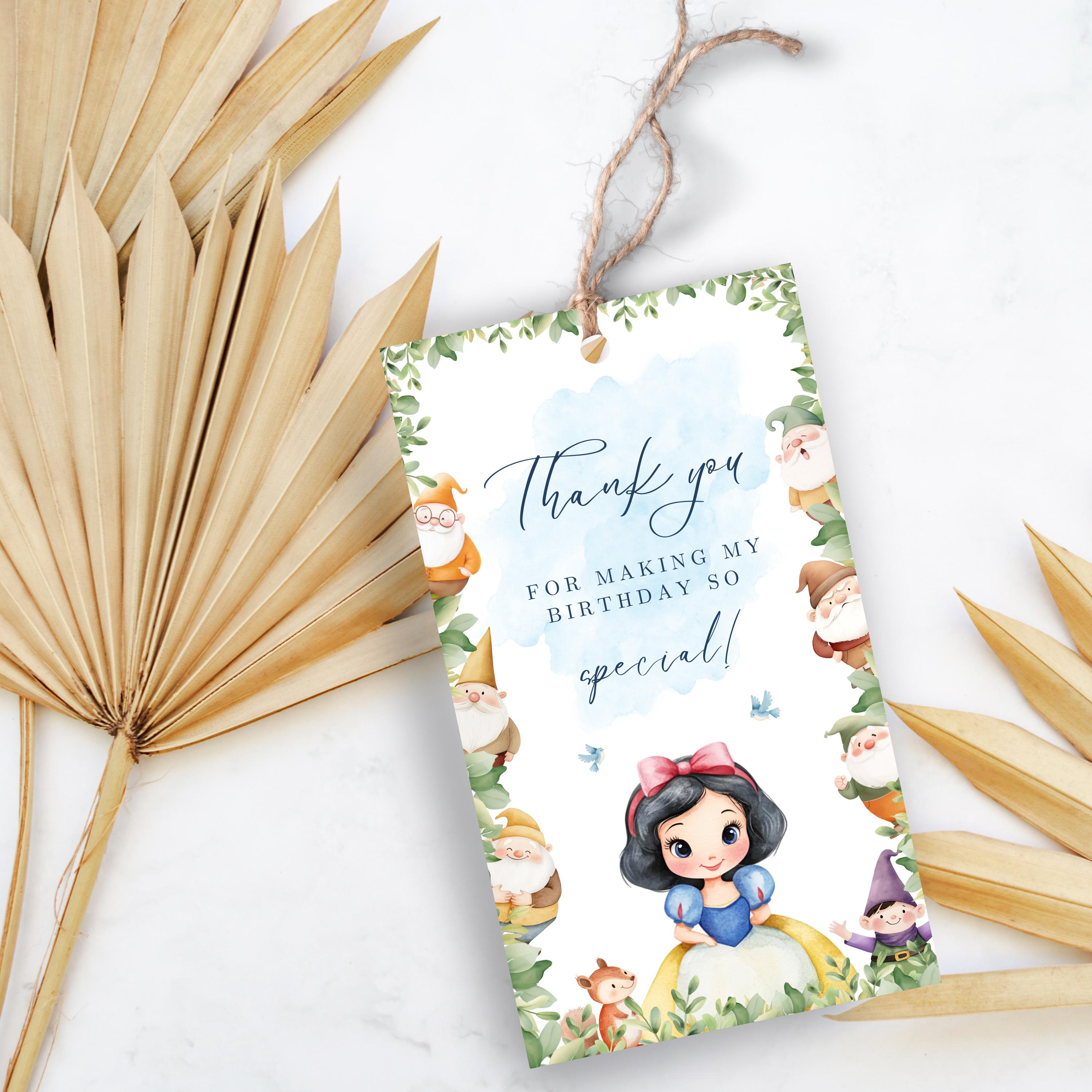 Editable Snow White Party Favor Tag, Snow White Birthday Thank You Tag ...