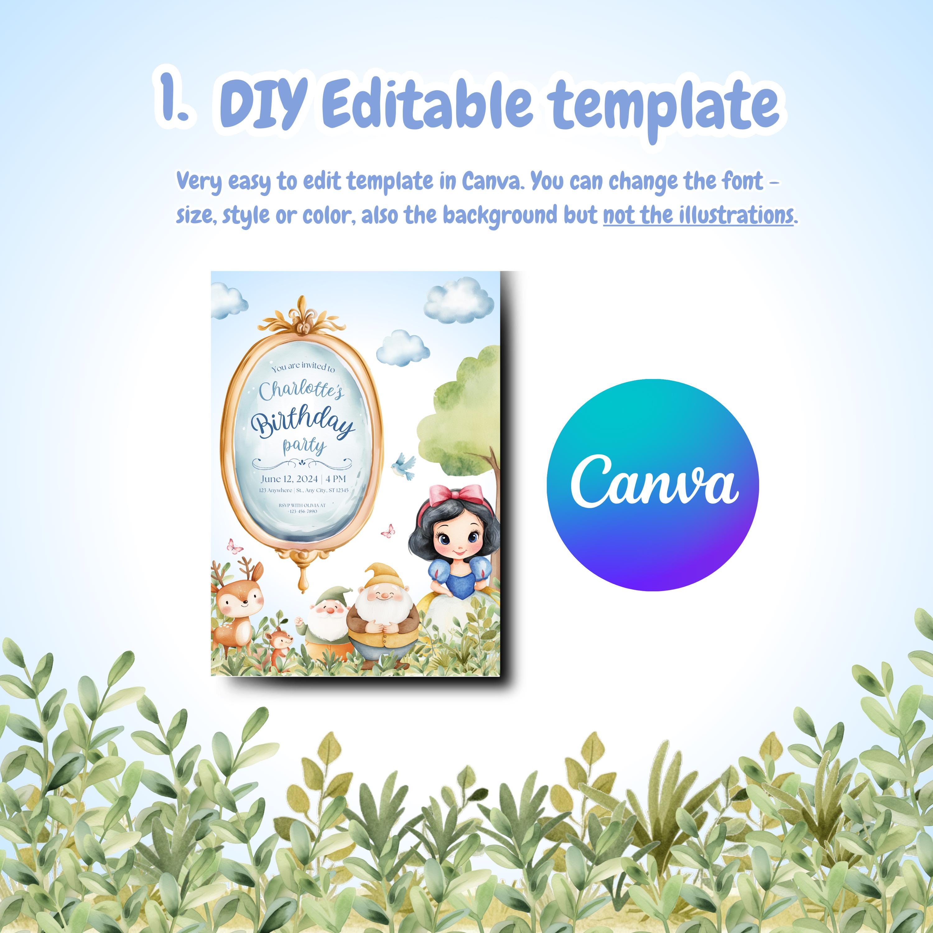 Snow White Kids Birthday Party Invitation Template, Snow White ...