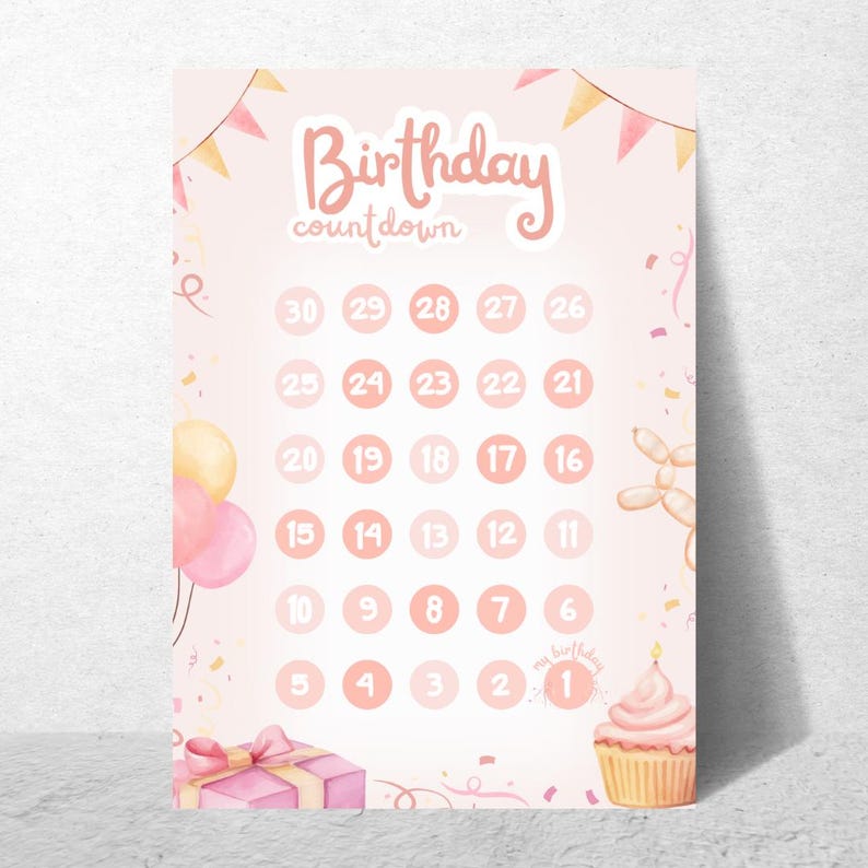 Printable Birthday Countdown for Kids, 30 Day Countdown Calendar ...