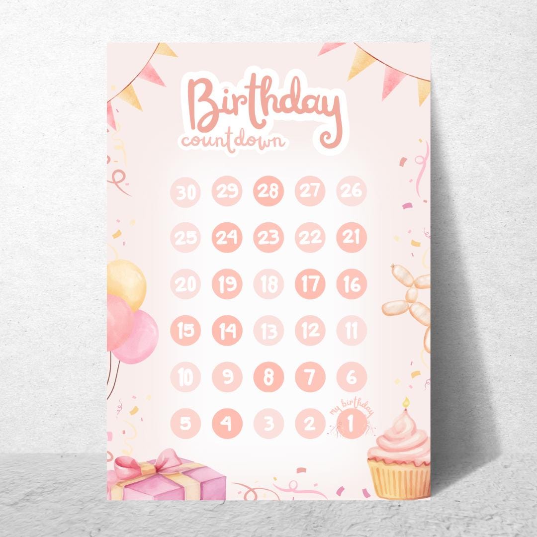 Printable Birthday Countdown for Kids, 30 Day Countdown Calendar ...