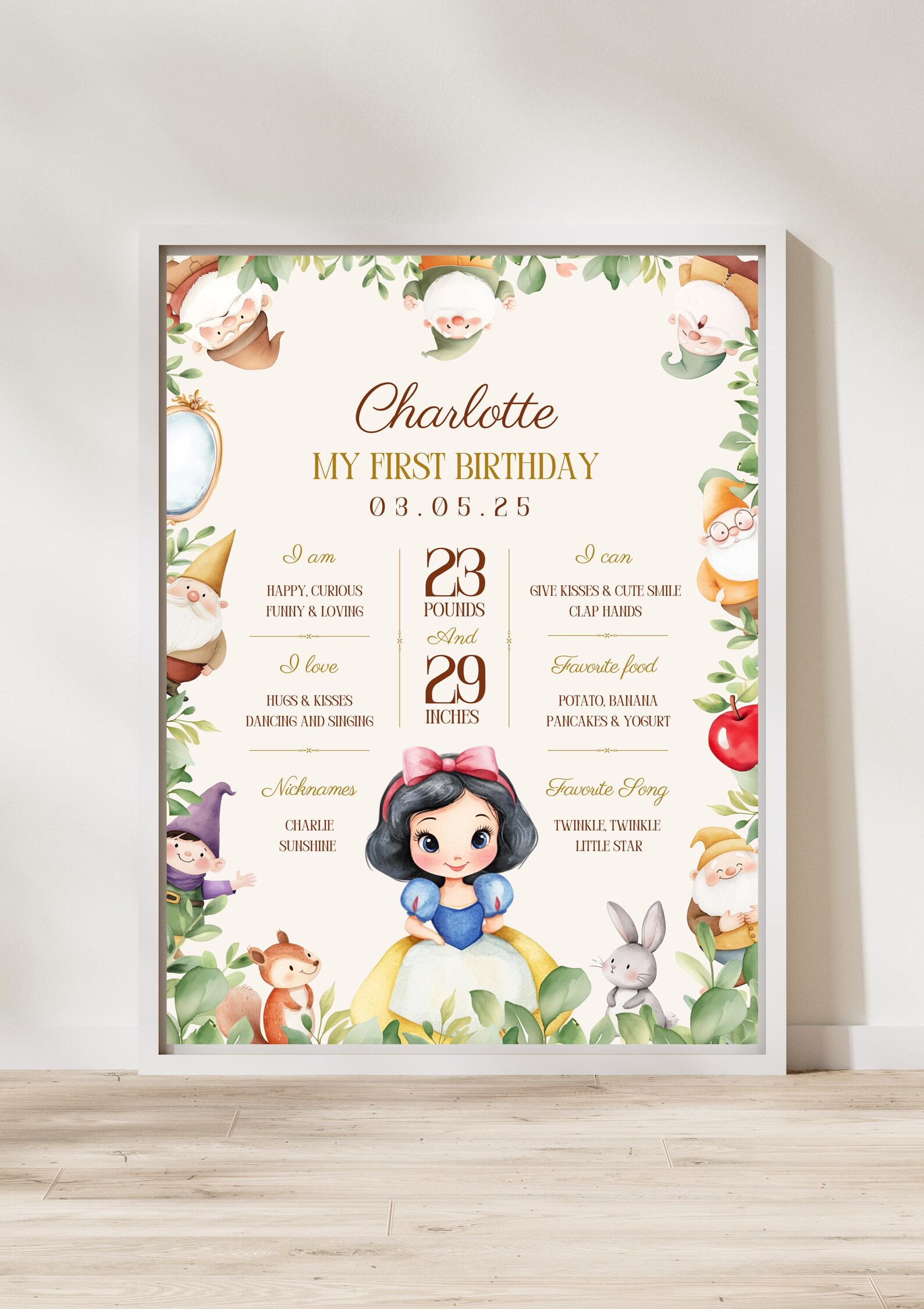 Snow White Birthday Milestone Sign, Editable Snow White Milestone ...