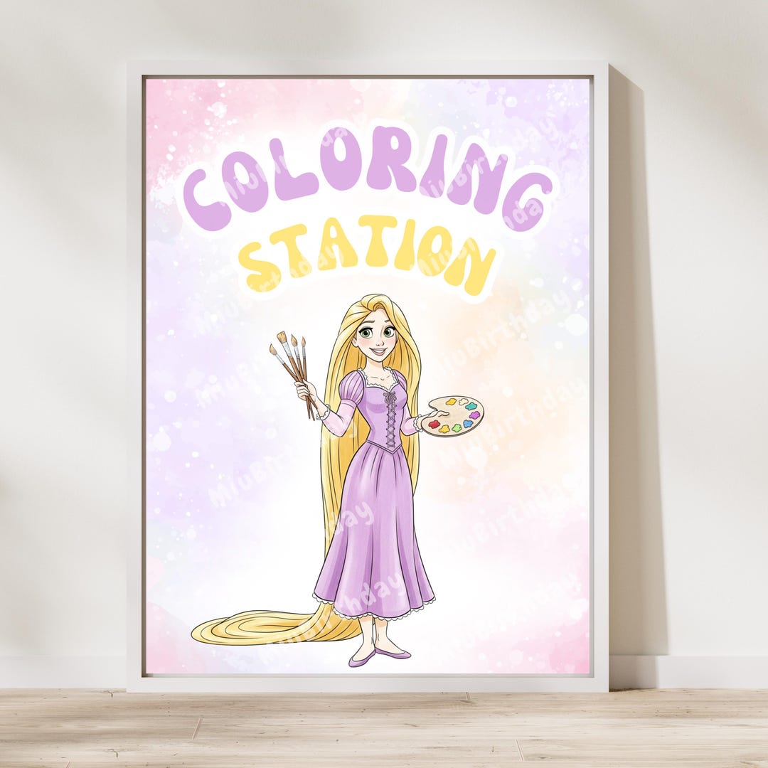 Princess Rapunzel Coloring Station Sign, Rapunzel Kids Birthday ...