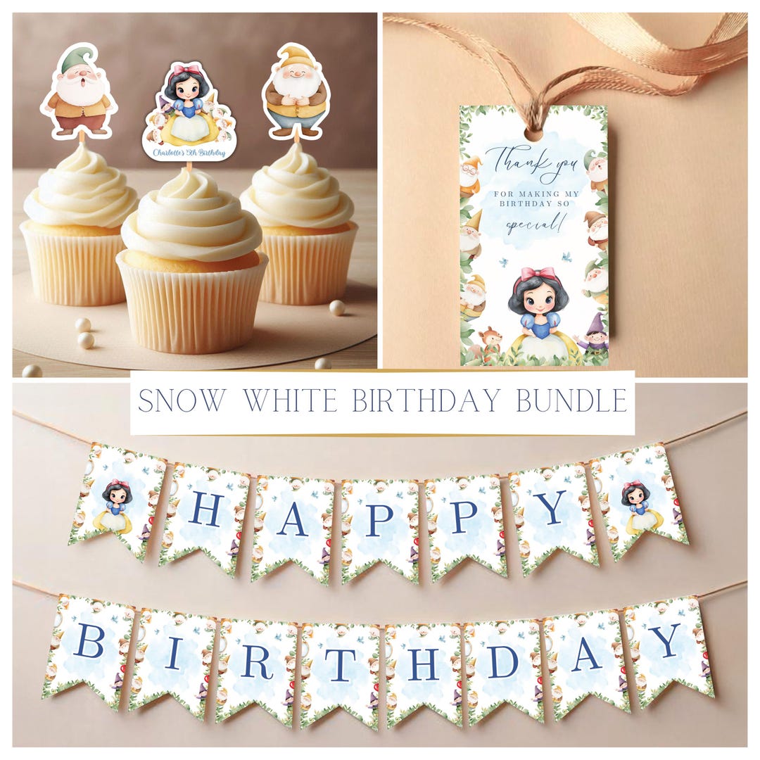Snow White Birthday Party Pack Bundle, Snow White Birthday Banner Thank ...