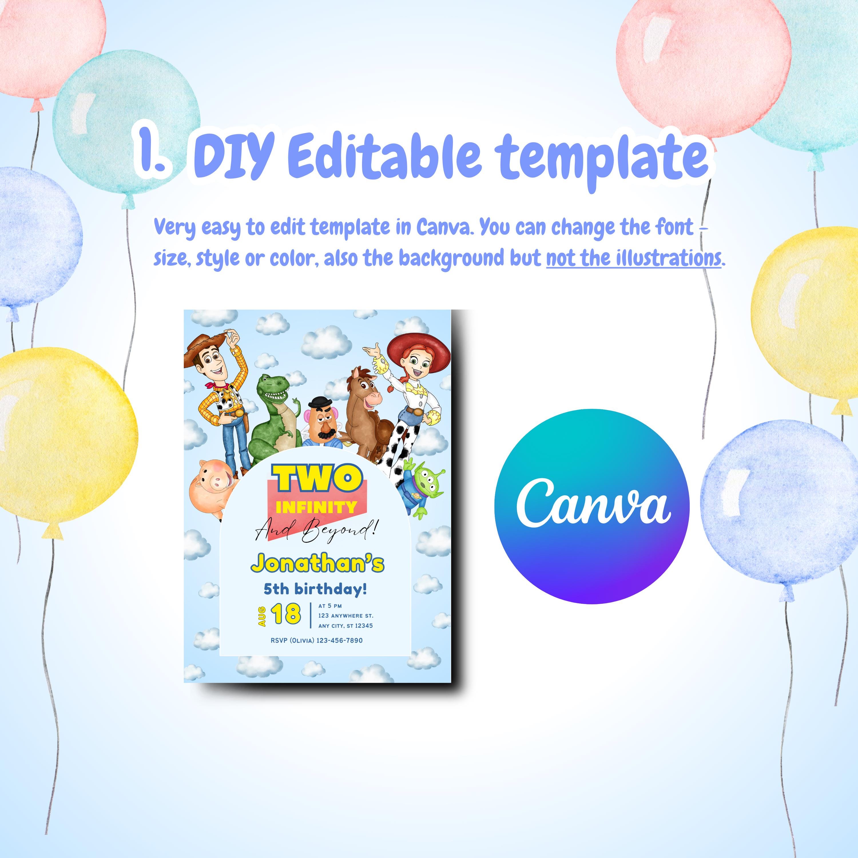 Toy Story Kids Birthday Party Invitation Template, Two Infinity and ...