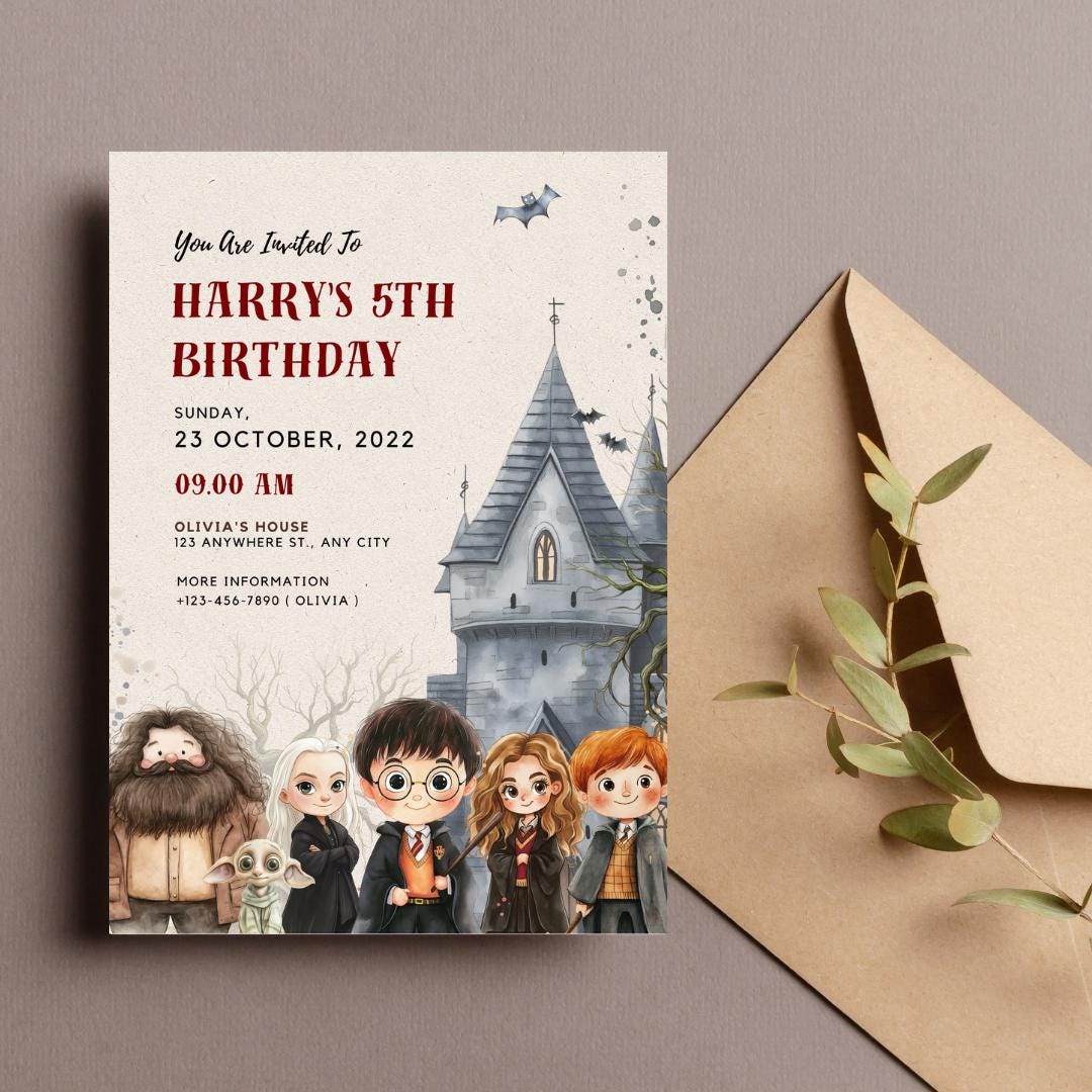 Wizards Witches Kids Birthday Party Invitation Template, Wizards ...