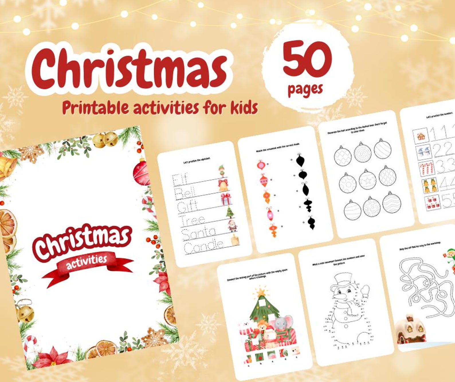 Printable Christmas Worksheets Bundle for Preschool Kids, Christmas ...