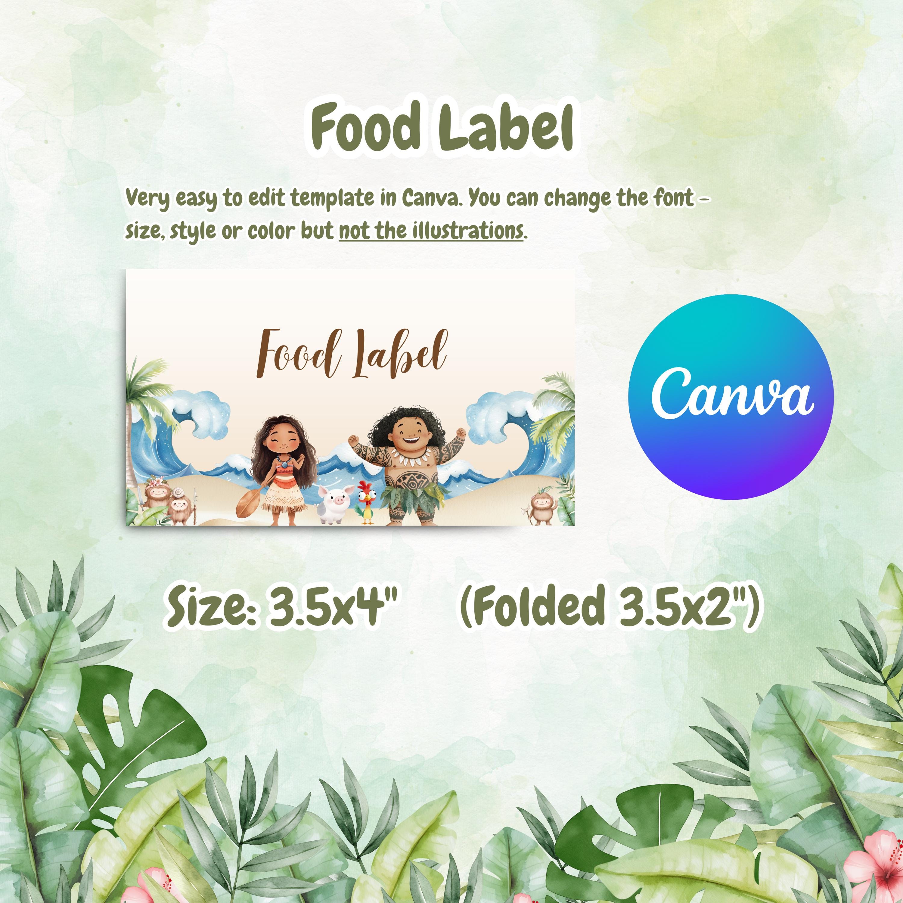 Editable Moana Birthday Food Tent, Moana Food Label Template, Moana ...