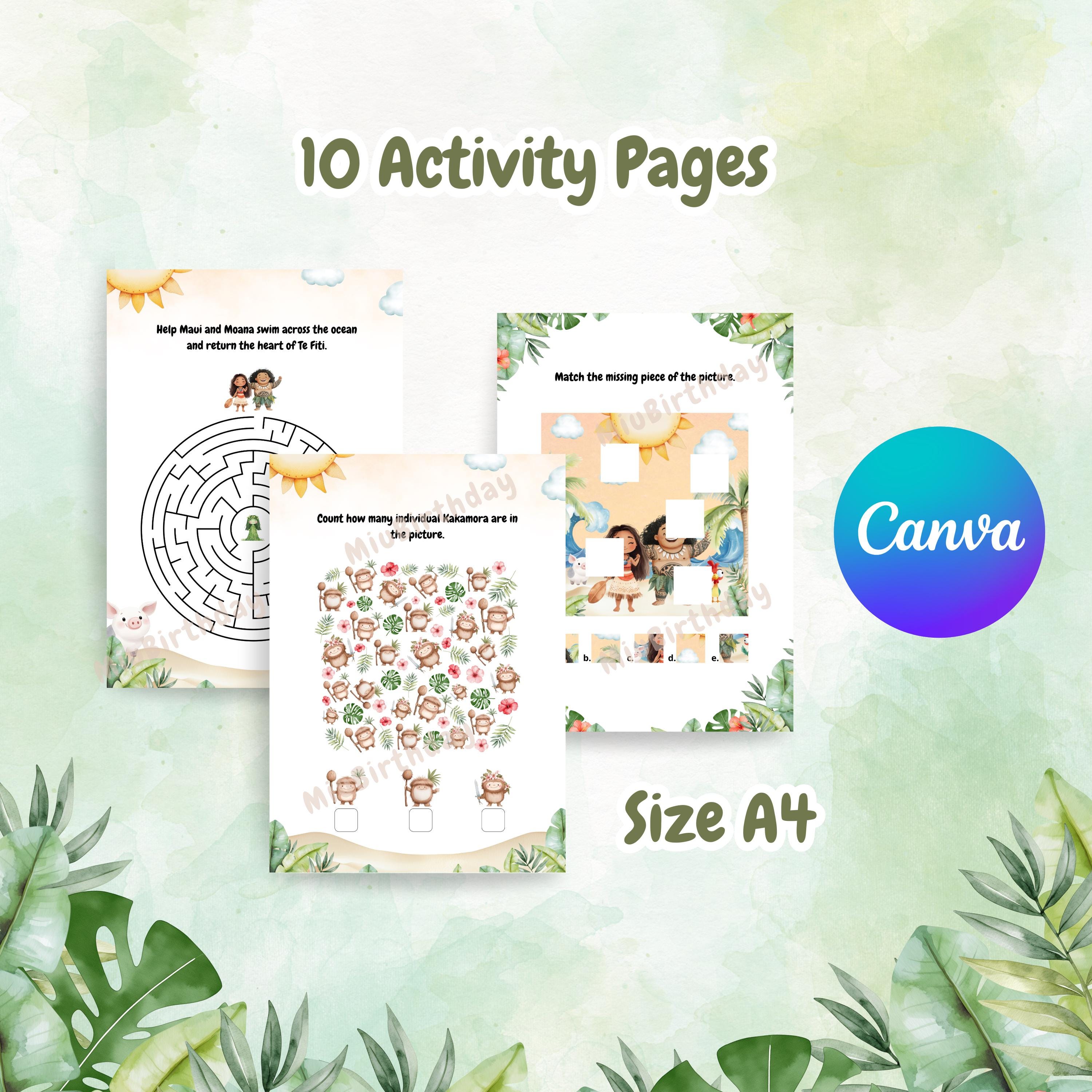 Personalized Moana Birthday Party Activity Bundle, Editable Kids ...