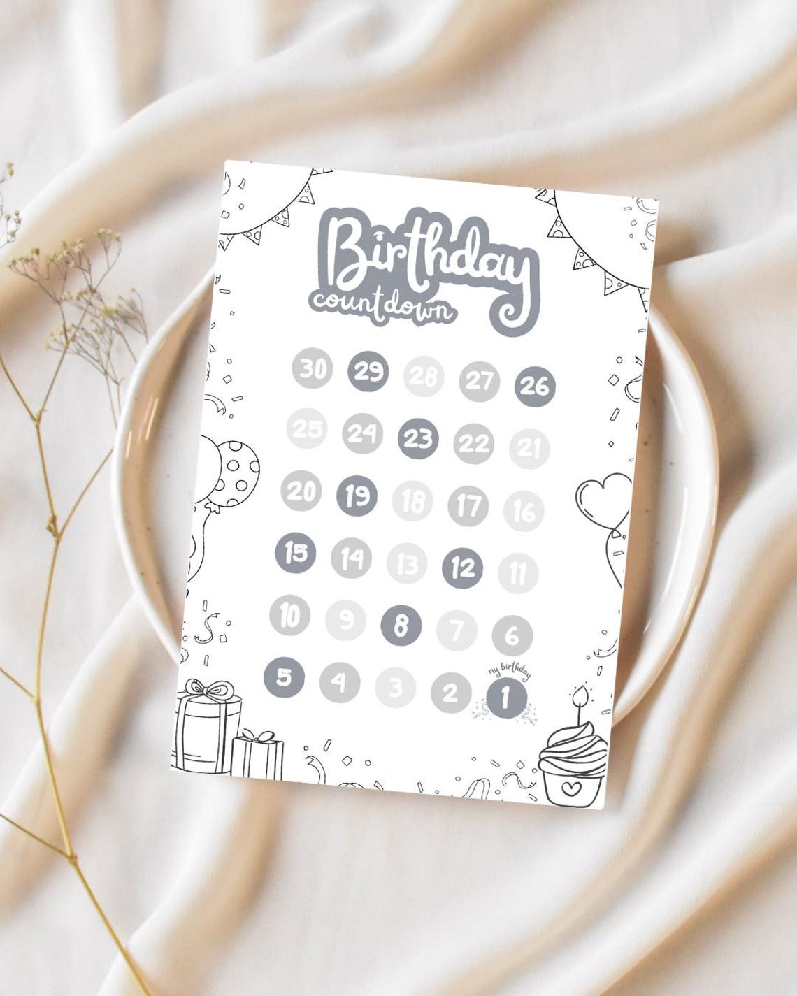 Printable Birthday Countdown for Kids, 30 Day Countdown Calendar ...