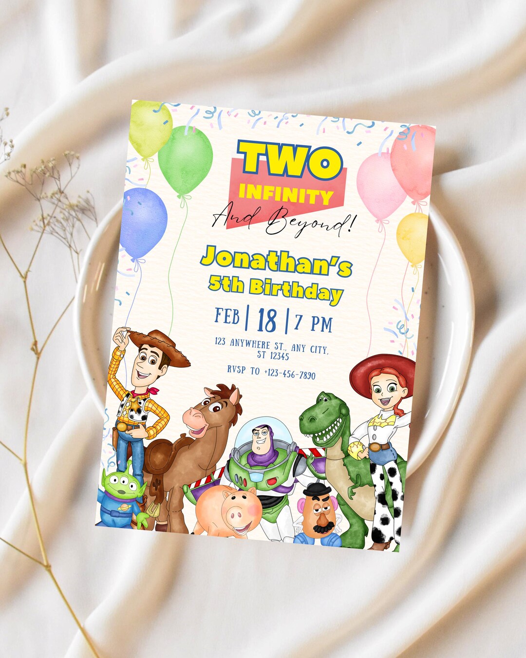 Toy Story Kids Birthday Party Invitation Template, Two Infinity and ...