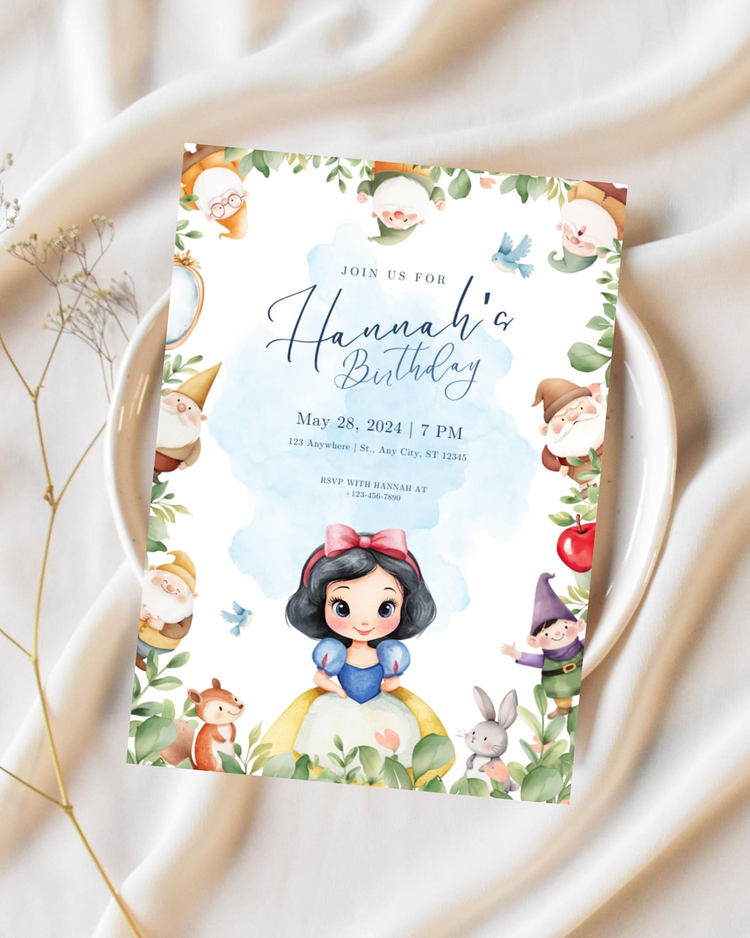 Snow White Kids Birthday Party Invitation Template, Snow White ...