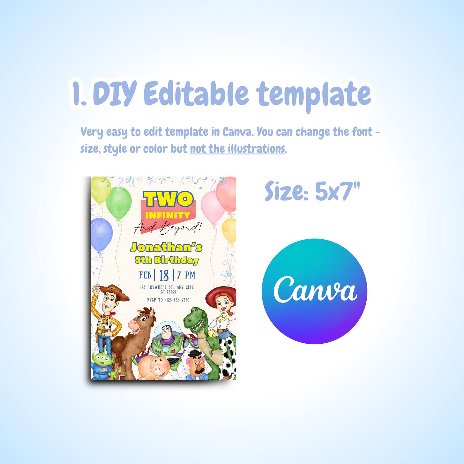 Toy Story Kids Birthday Party Invitation Template, Two Infinity and ...