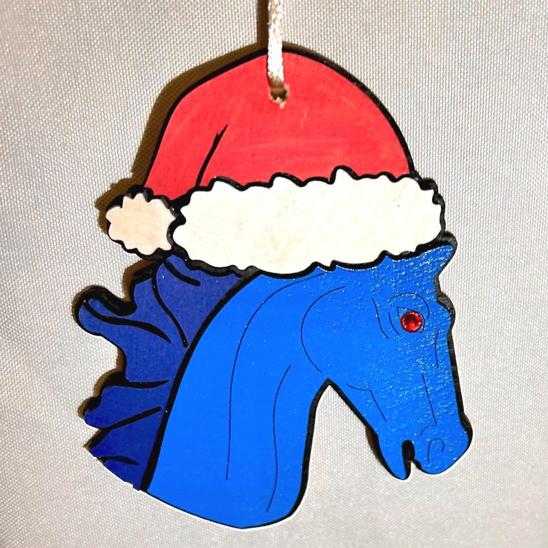 Blucifer in Santa Hat Blue Mustang Ornament - Etsy