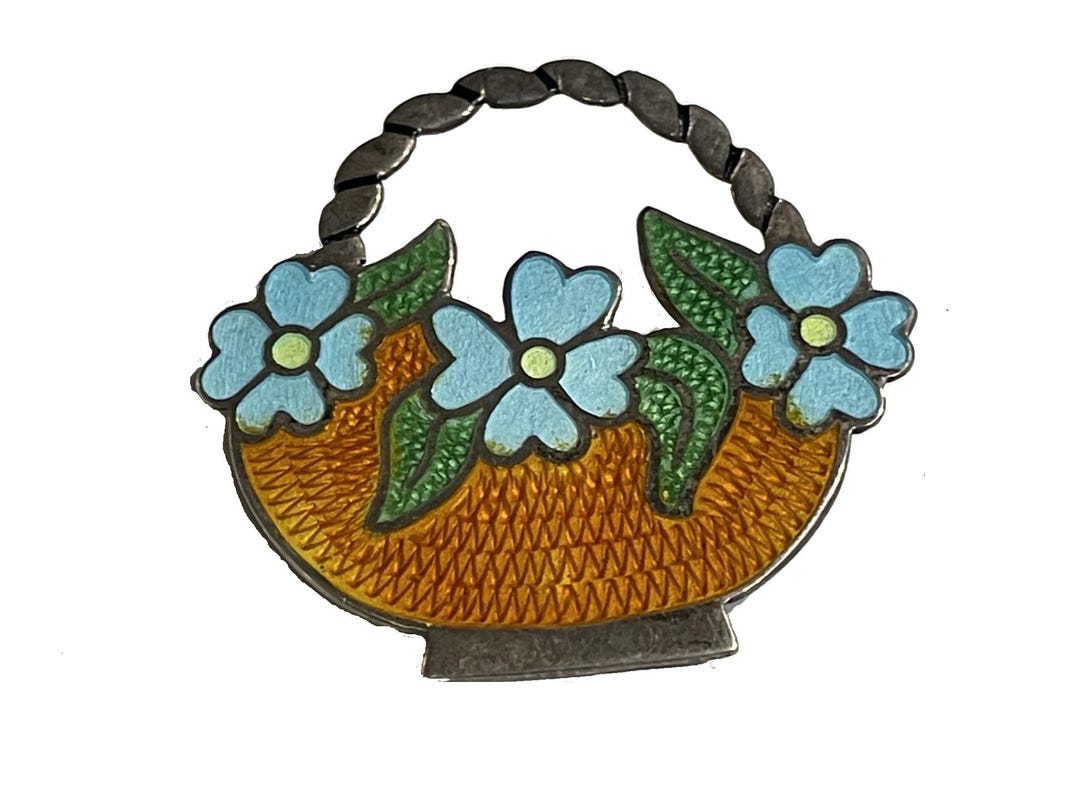 Vintage Enamel Flower Basket Pin, Mexican Sterling Brooch, Signed JF - Etsy