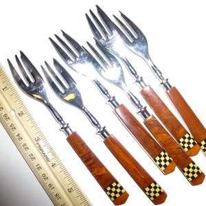 Checkerboard Bakelite Pastry Forks. Set of Six Forks. Marked GERMANY ...