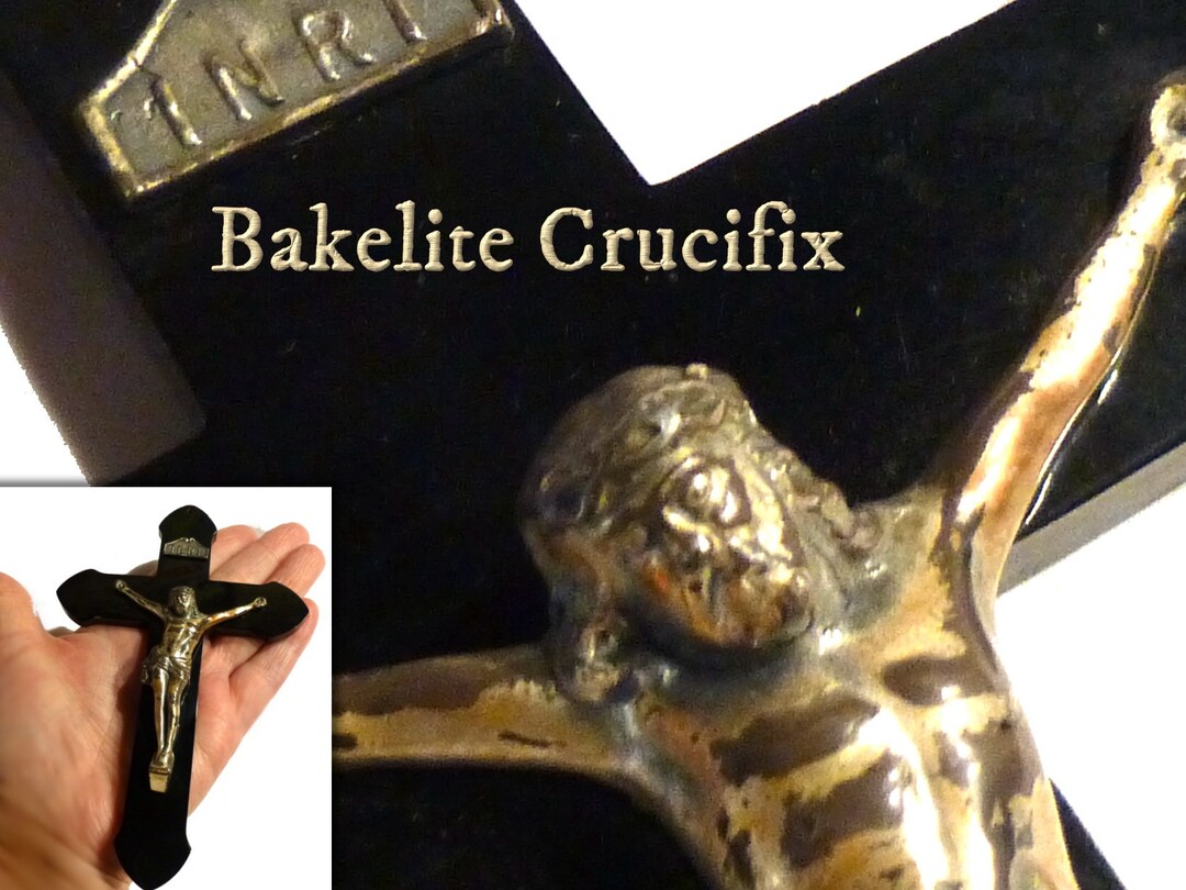 Vintage Bakelite Crucifix. Jesus Christ 6" Black Bakelite Cross. Circa ...