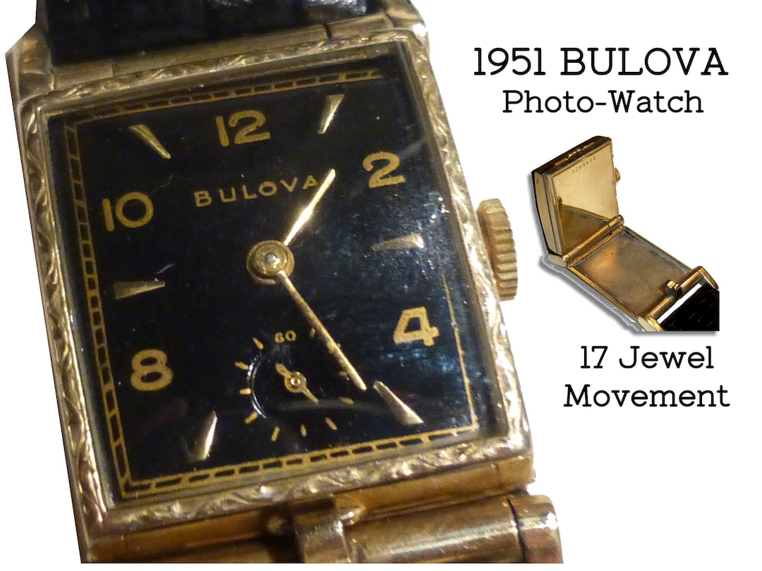 Vintage Bulova Photo Flip Top Wrist Watch. Inset Second Hand. Works ...