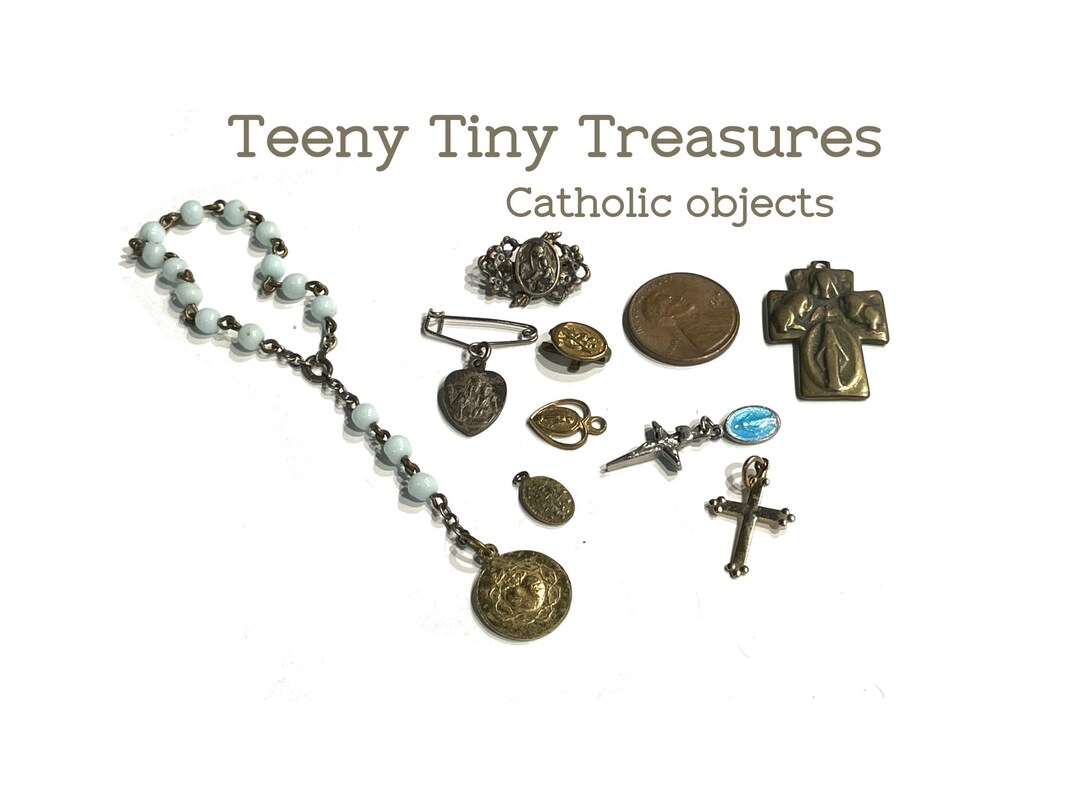 9 Vintage Teeny Tiny Catholic Interest Ojects: Chaplet, Pins, Crosses ...