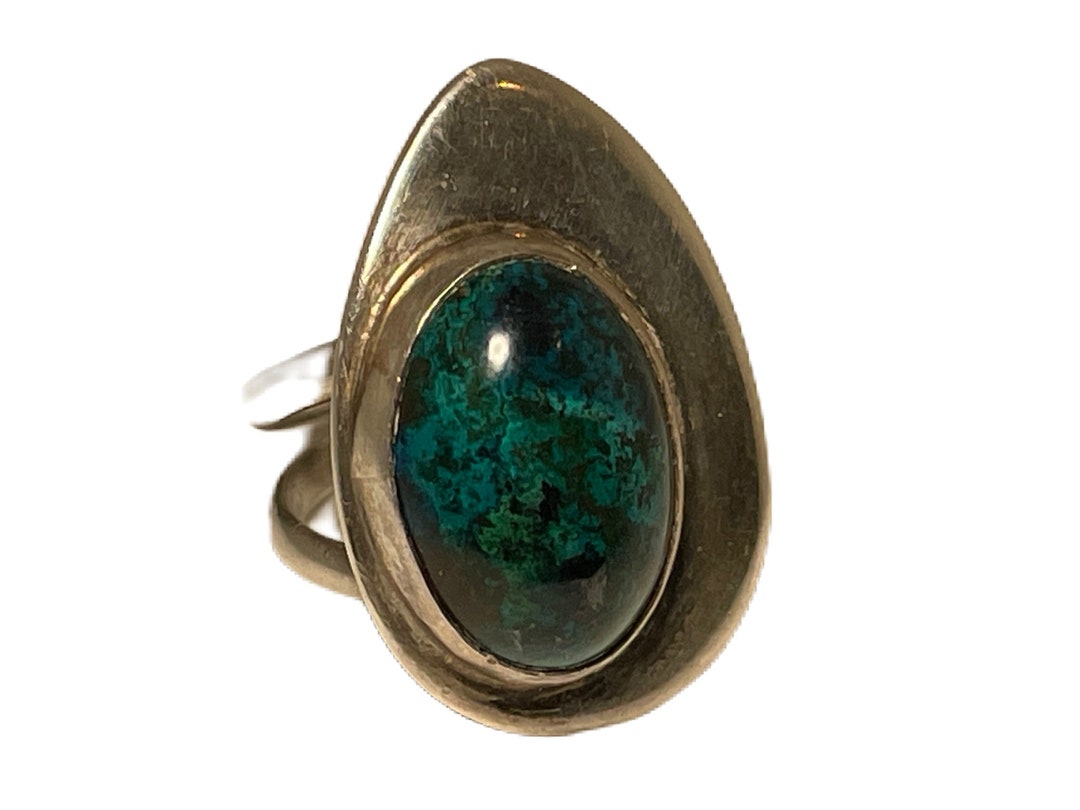 Vintage Sterling Silver Modernist Ring: Blue-green Stone, Sylvia Youell ...
