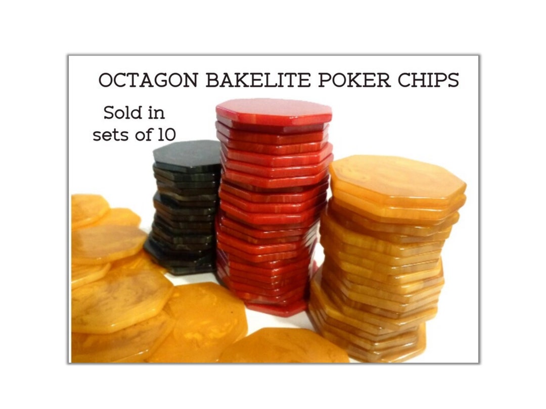SET OF TEN (10) Vintage Bakelite Octagon Poker Chips for Crafting or ...