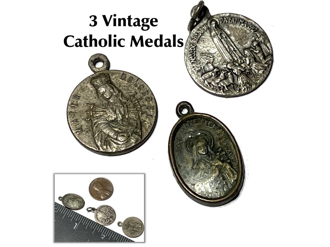 Three Vintage Catholic Saints Medals. NOT SILVER, Just Metal. Our Lady ...