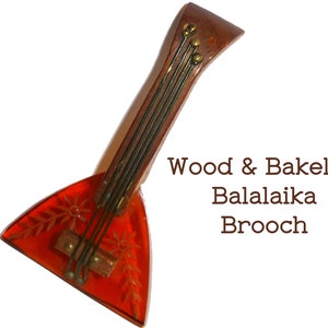 Vintage BAKELITE and Wood Balalaika Brooch. 3.5 Inches Long. Russian ...